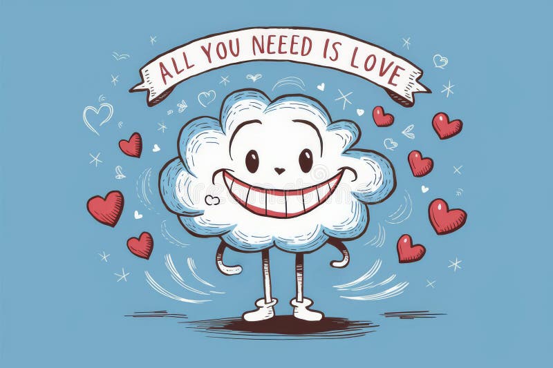 A Cartoon Cloud with Hearts Around it and the Words All You Need is ...