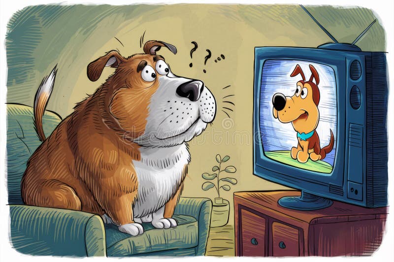 A Cartoon Dog Sitting in a Chair Watching Tv, AI Stock Photo - Image of ...