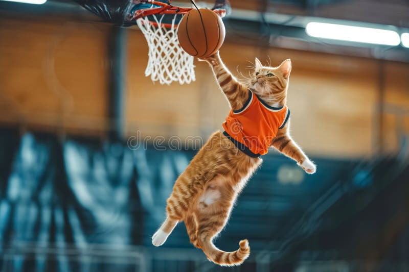 Cat Scoring a Slam Dunk in a Basketball Game Wearing a Team Jersey ...