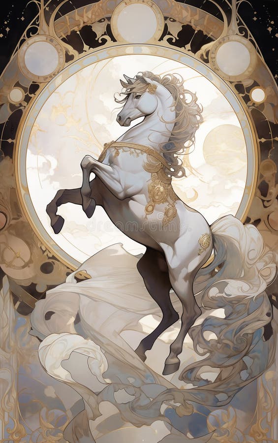 Celestial Magic Horse, Gray Color and Gold Line. Stock Illustration ...