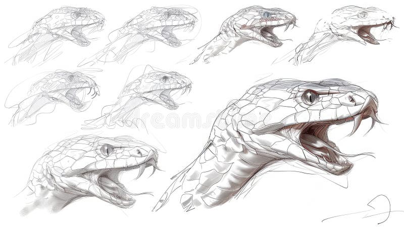 Character Design Sheet: Cobra Anatomy in Action, Pencil Sketch Stock ...