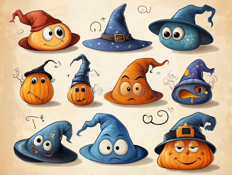 Halloween witch hat emojis stock illustration. Illustration of ...