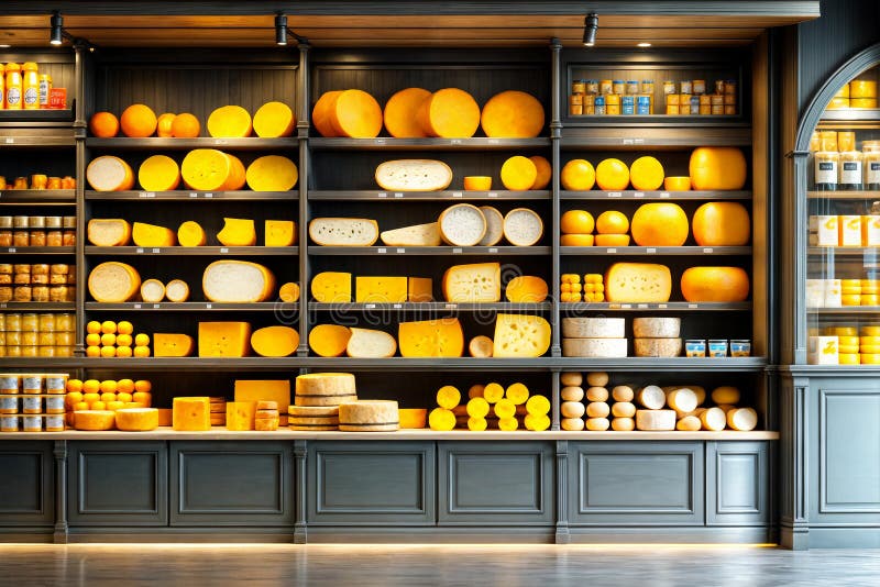 Cheese Store. Assortment of Cheese on Store Shelves Stock Illustration ...