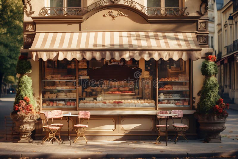 Charming Parisian Cafe Front with Pastries Stock Image - Image of ...