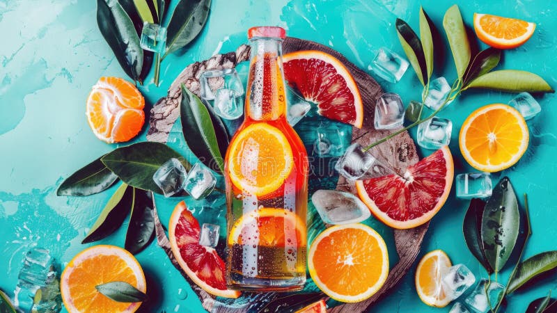 A Chilled Bottle of Orange-flavored Beer Next To a Sliced Orange Stock ...