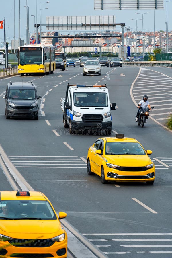City Road, Traffic on a Multi-lane Expressway in Istanbul, Turkey ...