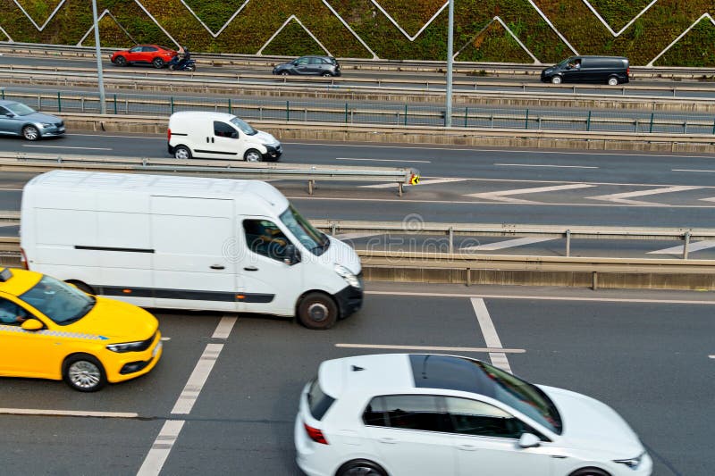 City Road, Traffic on a Multi-lane Expressway in Istanbul, Turkey ...