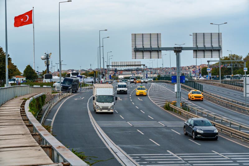City Road, Traffic on a Multi-lane Expressway in Istanbul, Turkey ...