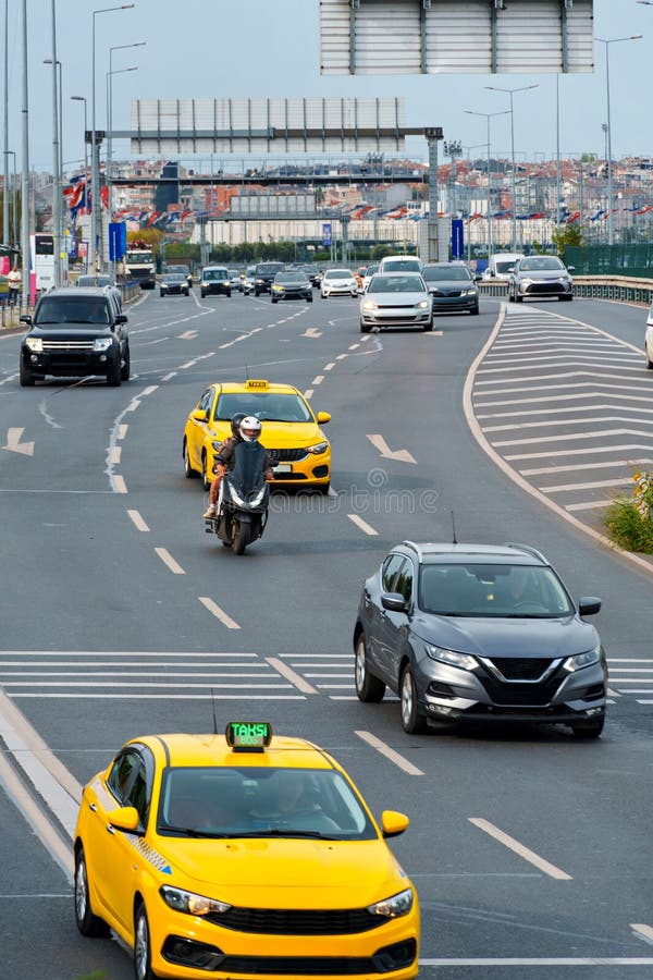 City Road, Traffic on a Multi-lane Expressway in Istanbul, Turkey ...
