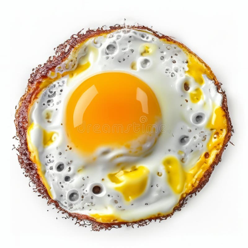 Close-up of a Fried Egg with a Crispy Edge, Part of the Yolk is Blurred ...