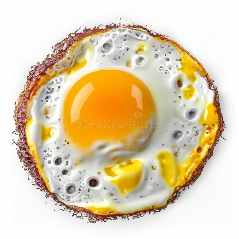 Close-up of a Fried Egg with a Crispy Edge, Part of the Yolk is Blurred ...