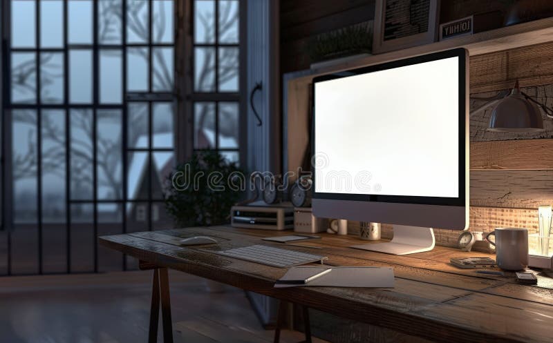 Close Up Modern Laptop Blank Screen on Smooth Table, Office Accessories ...