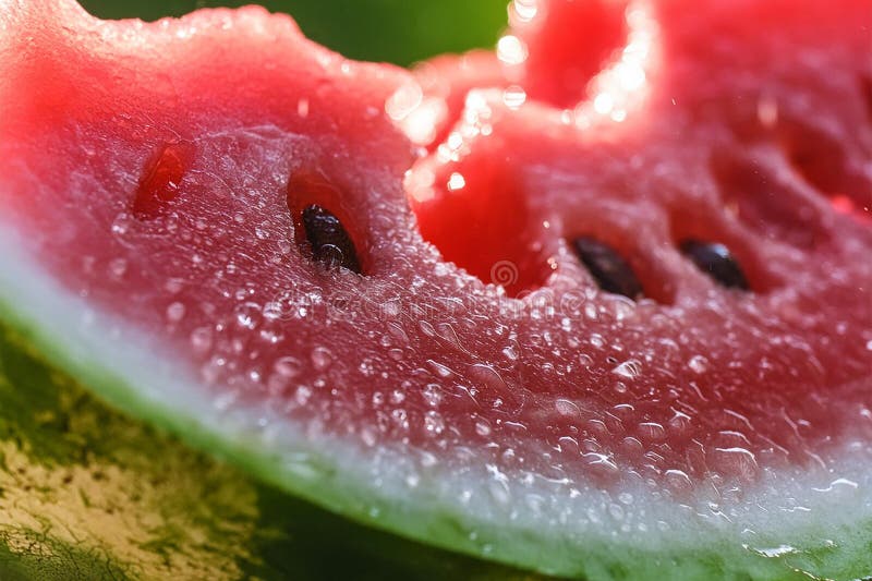 Close-up Shot of a Refreshing Watermelon Slice Being Bitten into, with ...