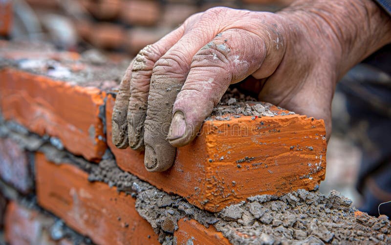 Close-up of a Skilled Bricklayer S Hand Applying Mortar in a Precise ...