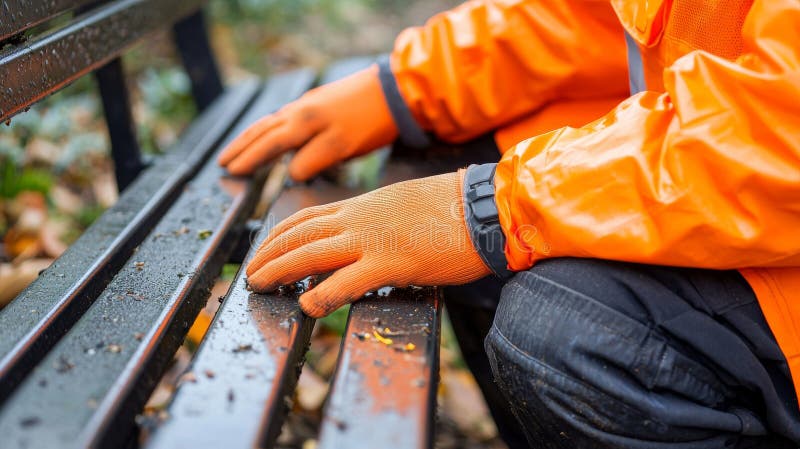 Close Up of Volunteer Assembling Bench Made of Recycled Materials in ...