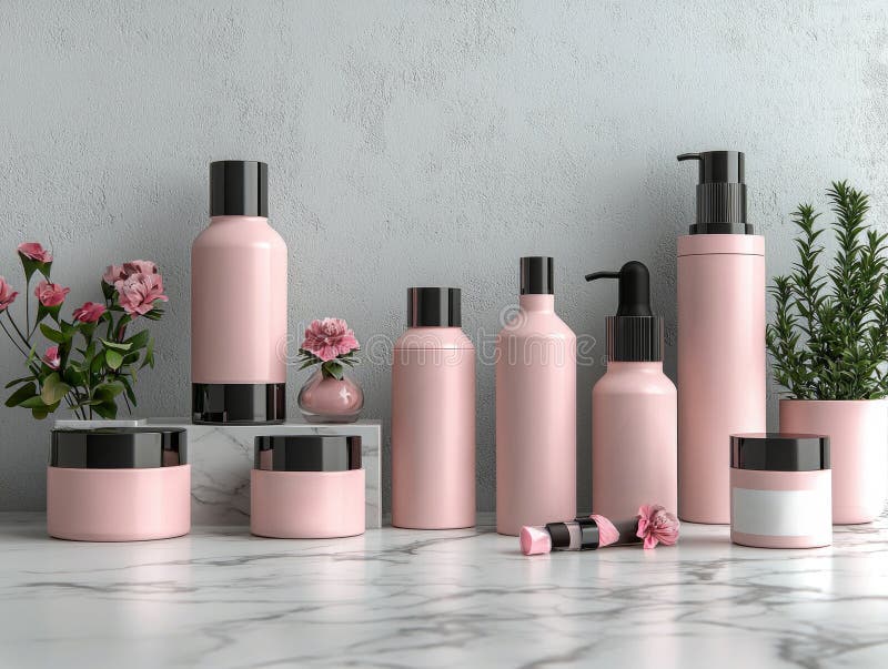 Stylish Display Beauty Products Floral Elements Soft Lighting Stock ...