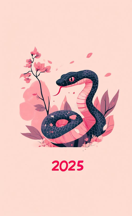 Stylized Snake Illustration with Flowers and Leaves Creating a Vibrant ...
