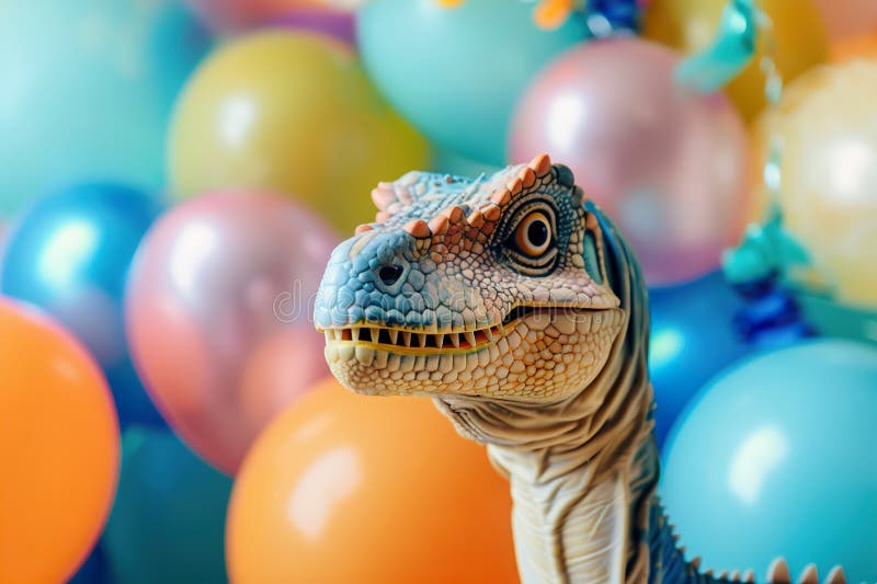 Colorful Background with Dinosaur, Balloons and Copy Space. Birthday ...