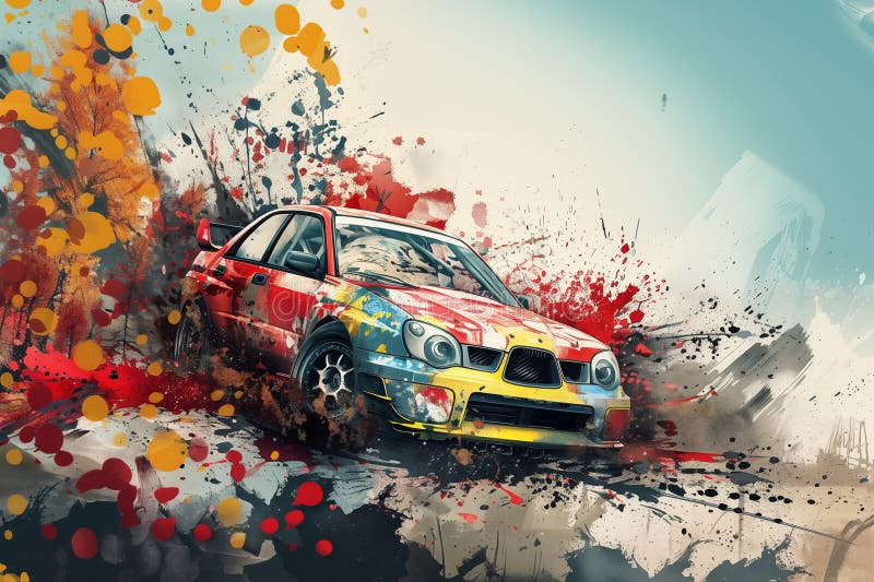 Colorful Car Speeding with Vibrant Paint Splatter Effect Stock Image ...