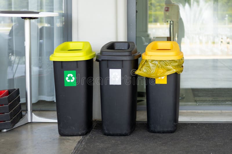 Colorful Trash Cans for Sorting Garbage. for Plastic, Glass, Paper and ...
