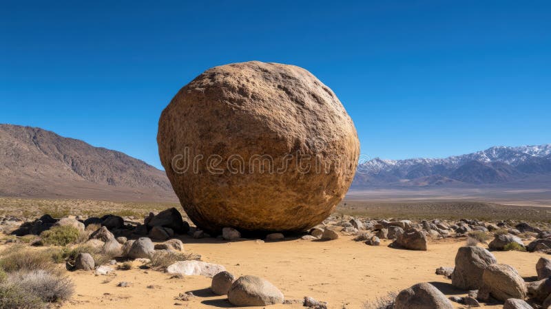 Massive Boulder Stands Solitary in a Vast Desert Landscape Under a ...