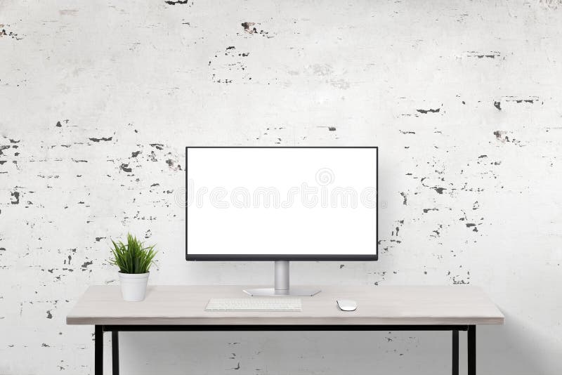 Computer Display Mockup on a Clean Work Desk with a Rough Wall ...