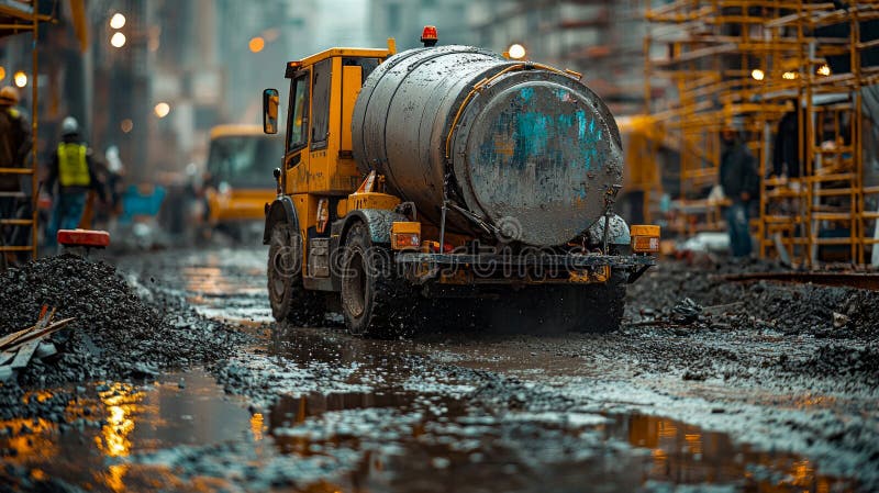 Concrete Mixer Blends Cement and Aggregates Active Construction Site ...