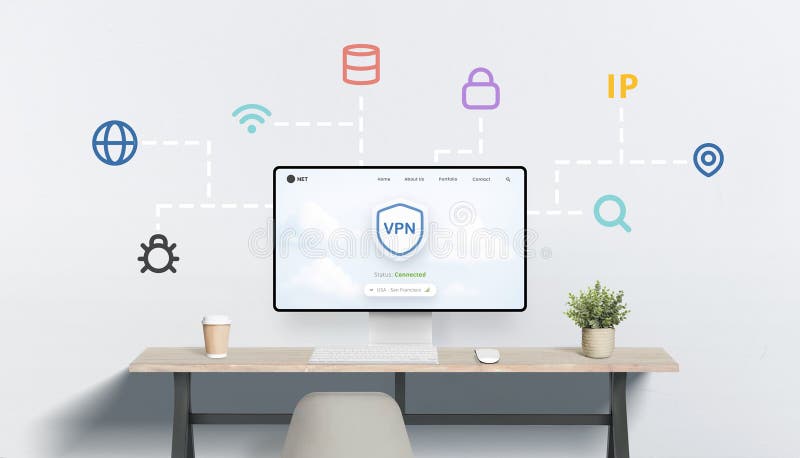 Connected VPN Dashboard with Visual Lines Linking To Key Icons ...