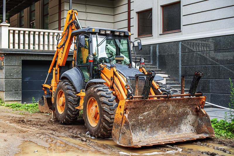 Construction Grader Tractor with Bucket. Stock Image - Image of ...