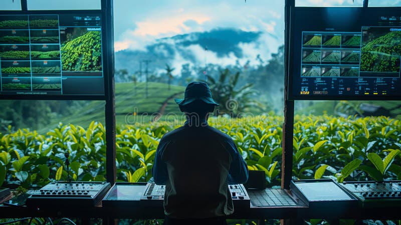 Advanced Irrigation Control Room Overlooking Lush Tea Plantation during ...