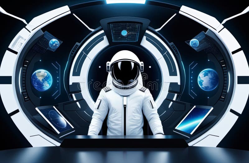 Cosmonaut (astronaut) in a Spacesuit, in the Control Center. Stock ...