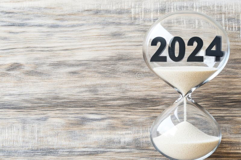 Countdown To 2024: Hourglass on Wooden Background Symbolizing Time and ...