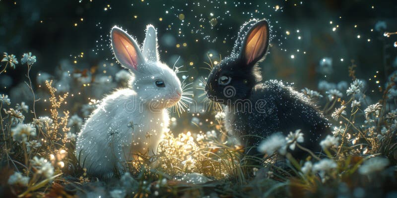 Two Rabbits Sitting Together Stock Image - Image of small, rest: 312747425