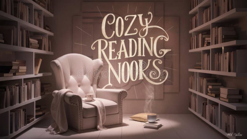 A Cozy Reading Nooks with a Chair and Bookshelf, AI Stock Photo - Image ...