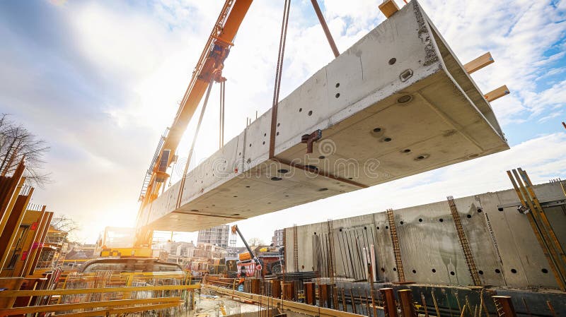 Crane Lifting a Large Prefabricated Concrete Slab at a Construction ...
