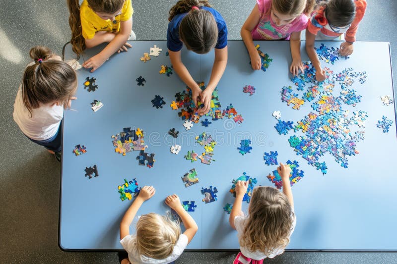 Creative Playtime: Children Engaged in Puzzles and Craft Activities ...