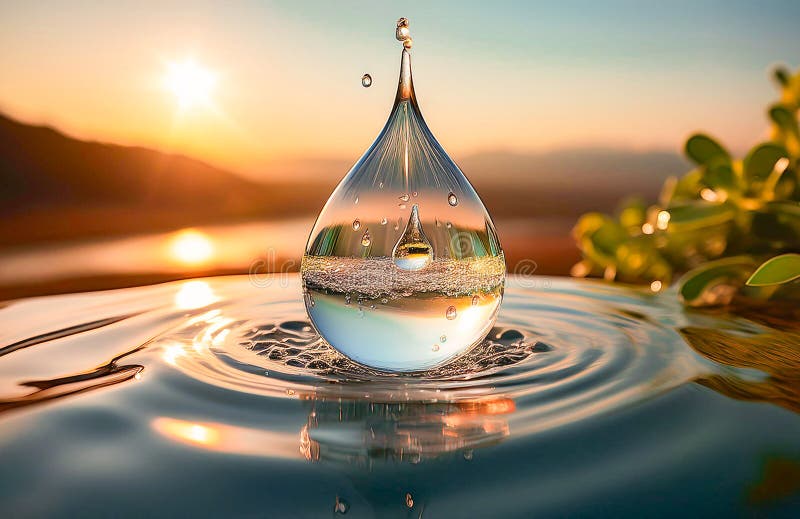 Crystal Clear Drop of Water in the Rays of the Setting Sun Stock Photo ...