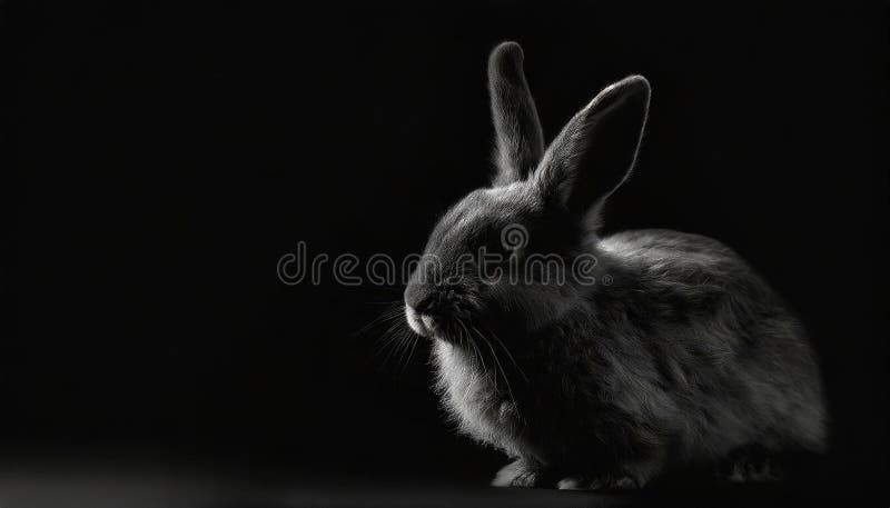 Cute Black Fluffy Rabbit. Key Lighting on a Black Background Stock ...