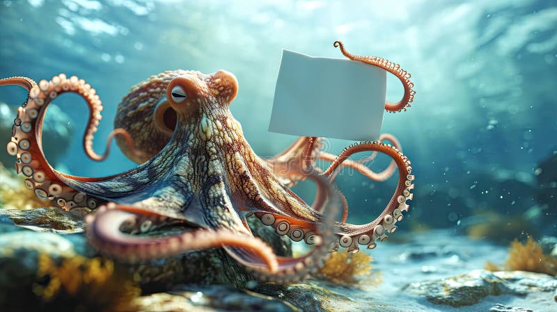 Cute Pink Octopus with Blank Sign Stock Photo - Image of nautical ...