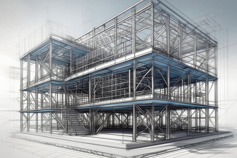 3D Illustration Linear Drawing. Imagination Architecture Urban Building ...