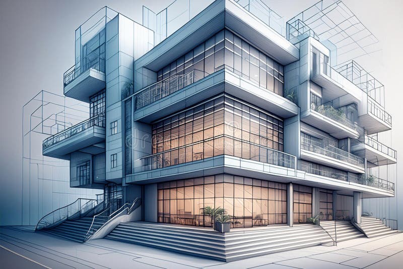 3D Illustration Linear Drawing. Imagination Architecture Urban Building ...