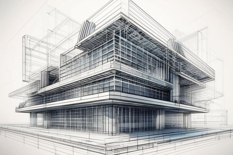 3D Illustration Linear Drawing. Imagination Architecture Urban Building ...