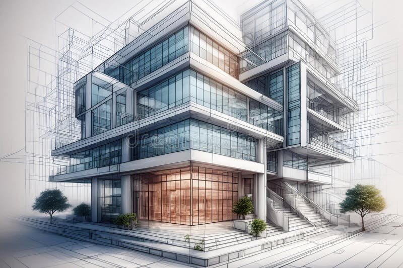 3D Illustration Linear Drawing. Imagination Architecture Urban Building ...