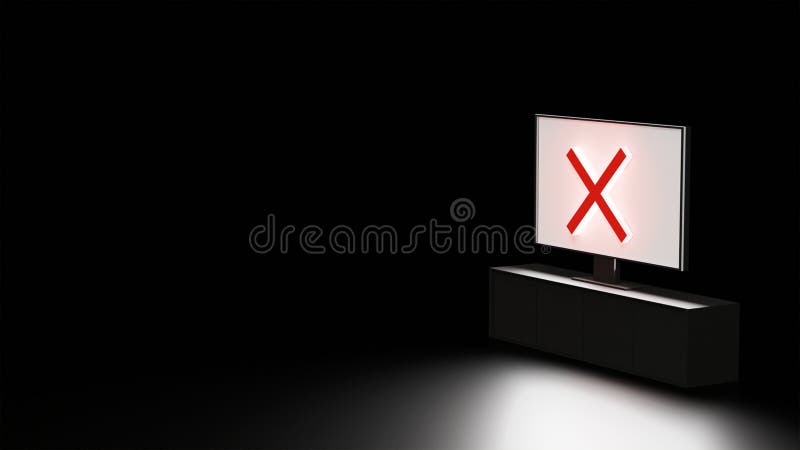 3D Model of TV on Nightstand with Red Cross on Screen in Dark Room, TV ...