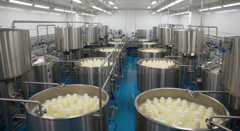 Dairy Production Large Tanks Bottling Process Modern Facility Food ...