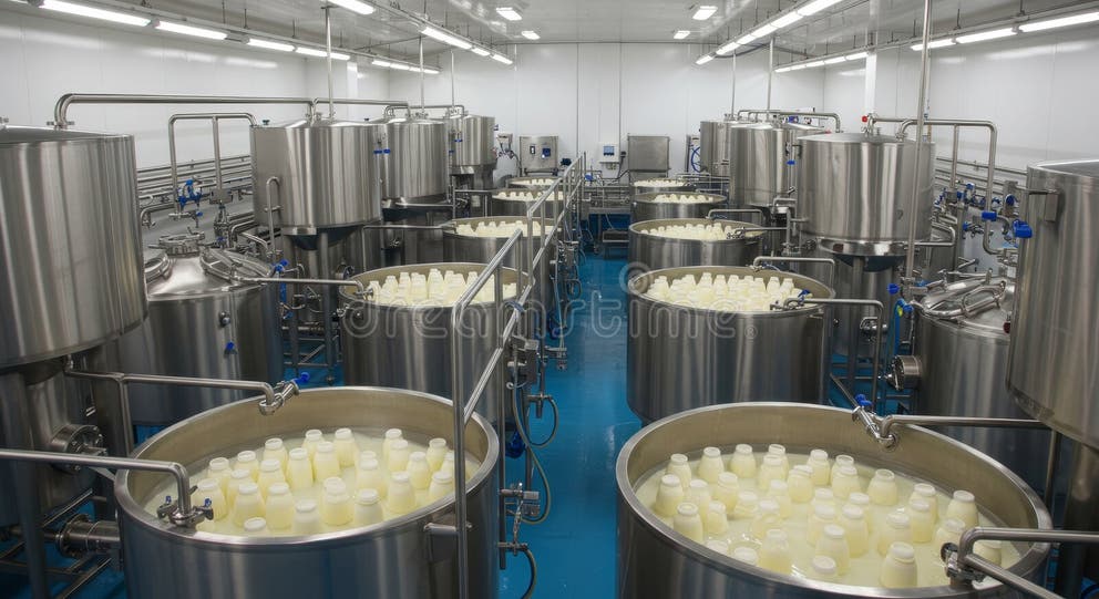 Dairy Production Large Tanks Bottling Process Modern Facility Food ...