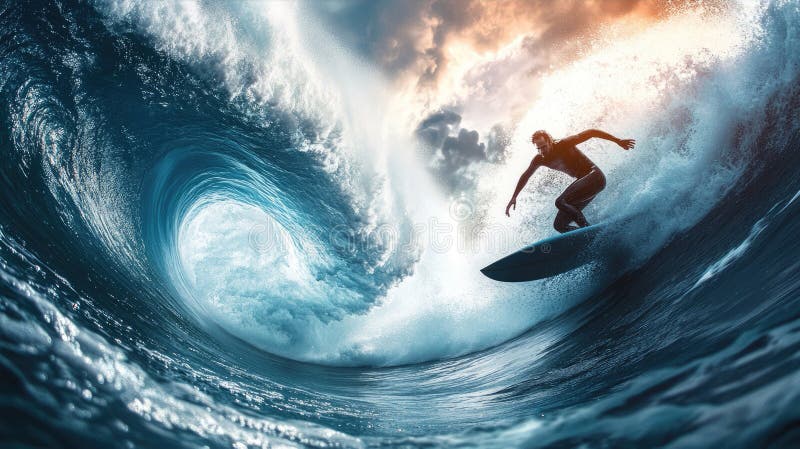 Surfer Riding Massive Ocean Wave Stock Photo - Image of nature, surfing ...