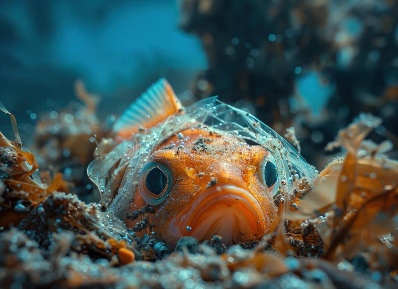 Dead Fish Entangled in Plastic Debris, Lying on Beach, Washed Ashore ...