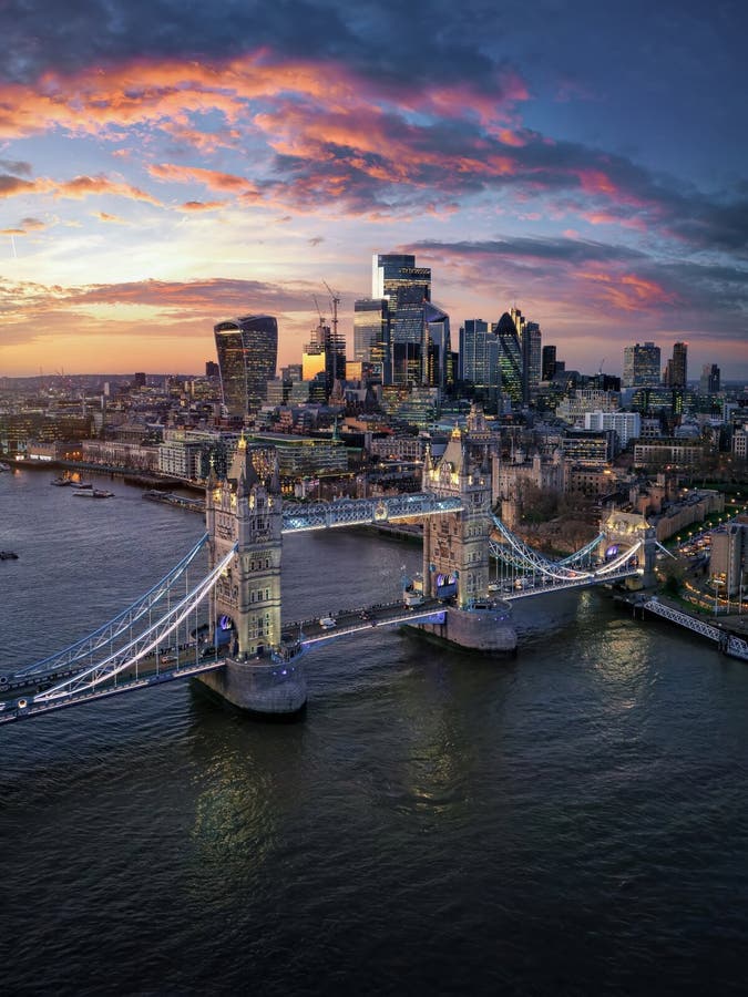 Aerial Sunset View of the Famous Tower Bridge in London Editorial ...