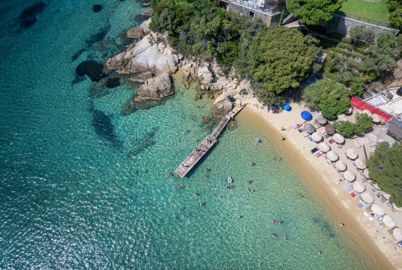 Aerial Top View of the Turquoise Sea at Vromolimnos Beach Stock Image ...